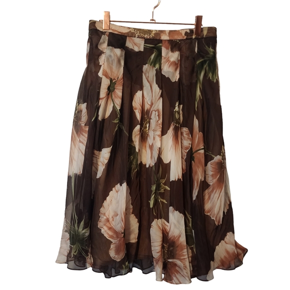 Carmen Marc Valvo | Skirts | New Carmen Marc Valvo Cocoa Floral Silk Skirt Sz 24 | Poshmark